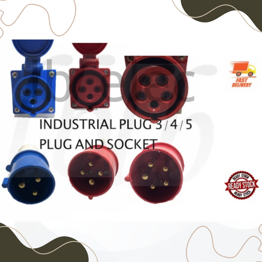 INDUSTRIAL PLUG AND SOCKET 16A/32A/3PIN/4PIN/5PIN SINGLE PHASE 240V ...