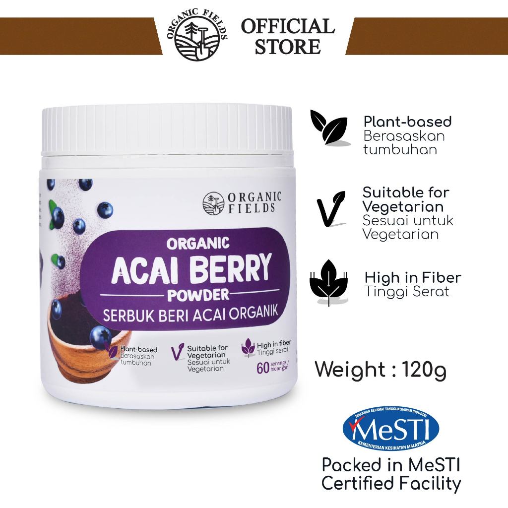 ORGANIC FIELDS Organic Acai Berry Powder (120g) | Superfood | Anti ...