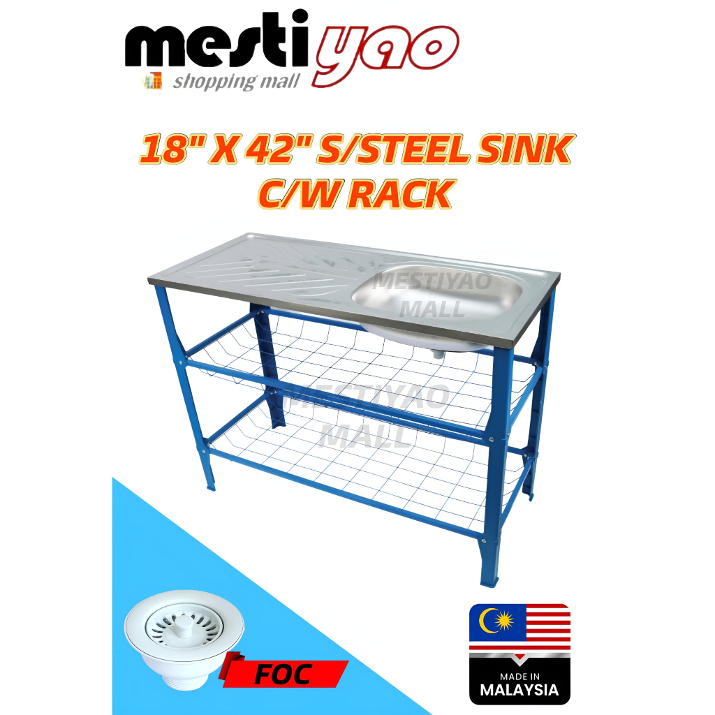 18"x42" S/steel Sinki Dapur Set Dengan Kaki/Stainless Steel SInk C/W ...