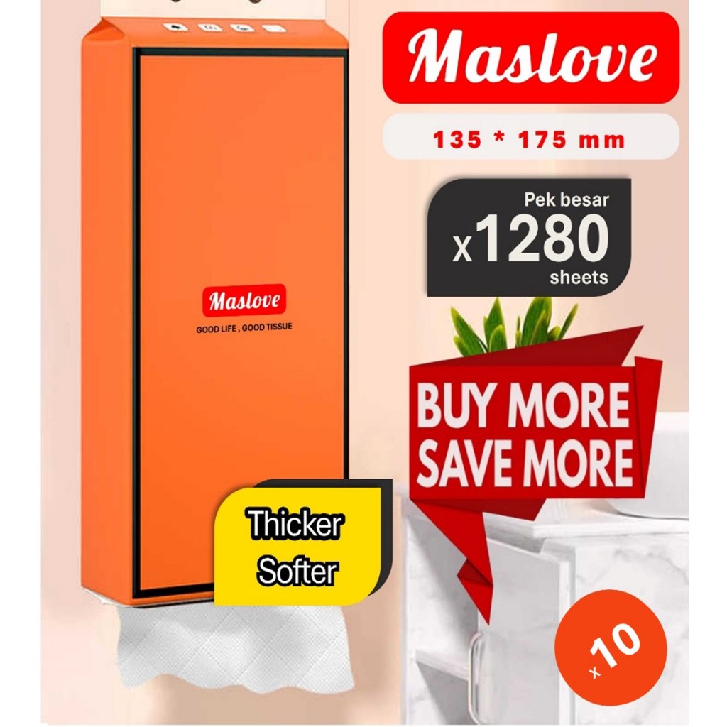 [Shopee Choice] [10Packs] MasLove Premium Hanging Tissue 1280sheets Deluxe Comfort Tissue Wall ...