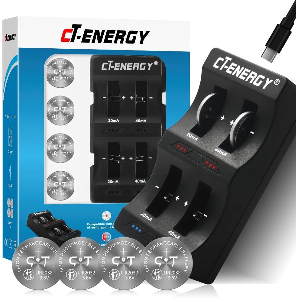 CT-Energy Rechargeable LIR2032 Battery 4 Pack with Coin Button Battery ...