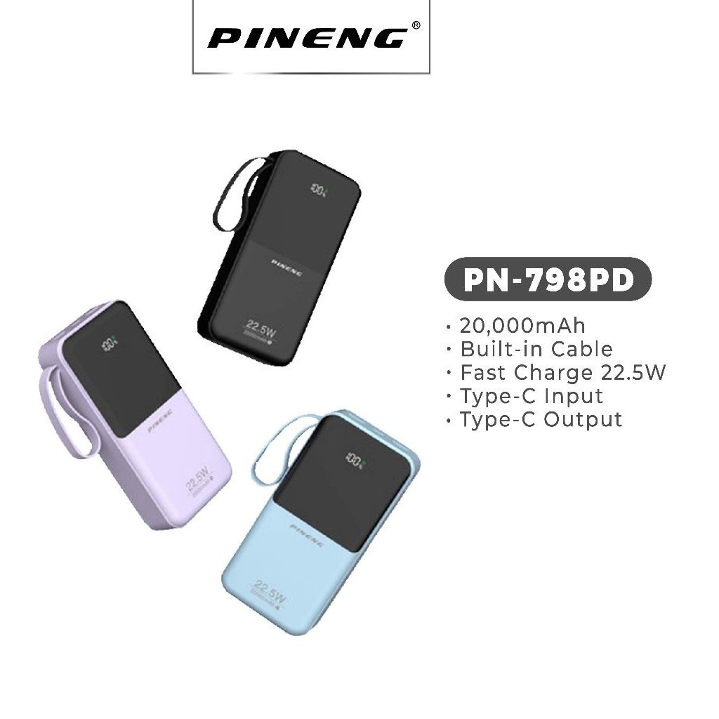 PINENG PN-798PD 22.5W 20000mAh Fast Charge Powerbank Built-in Cables ...