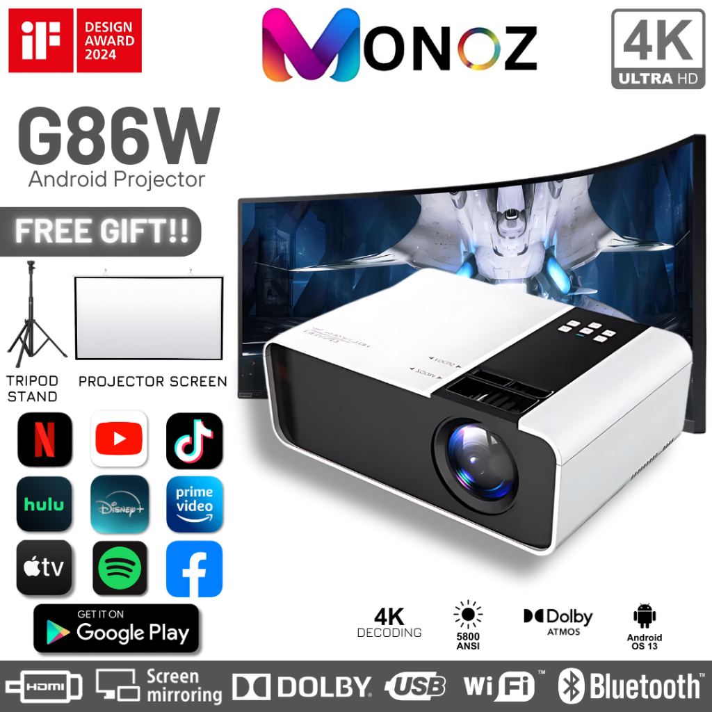 💝Promotion💝LENS 6800 lumens G86 Projector FULL HD 1080P Android Mini ...