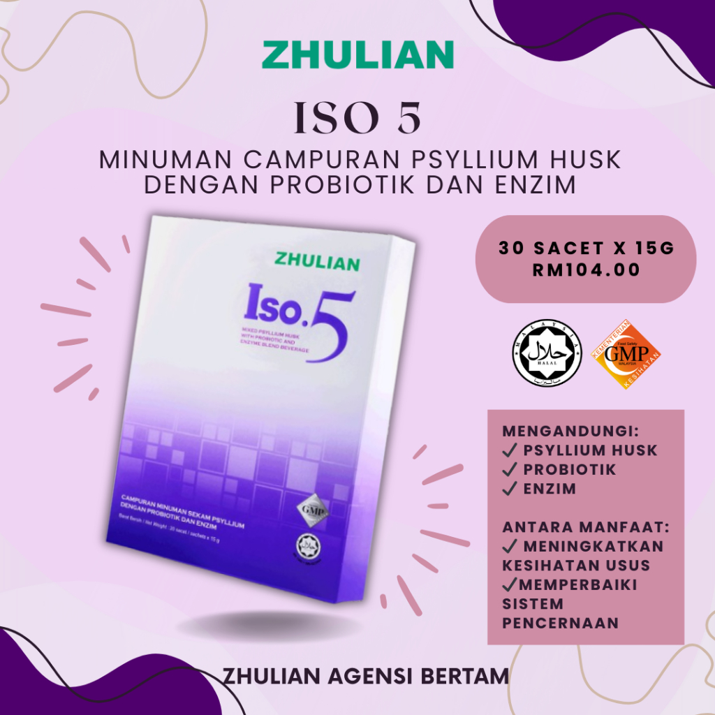 ZHULIAN ISO 5 Minuman Serat (Psyllium Husk) dgn Probiotik dan Enzim ...