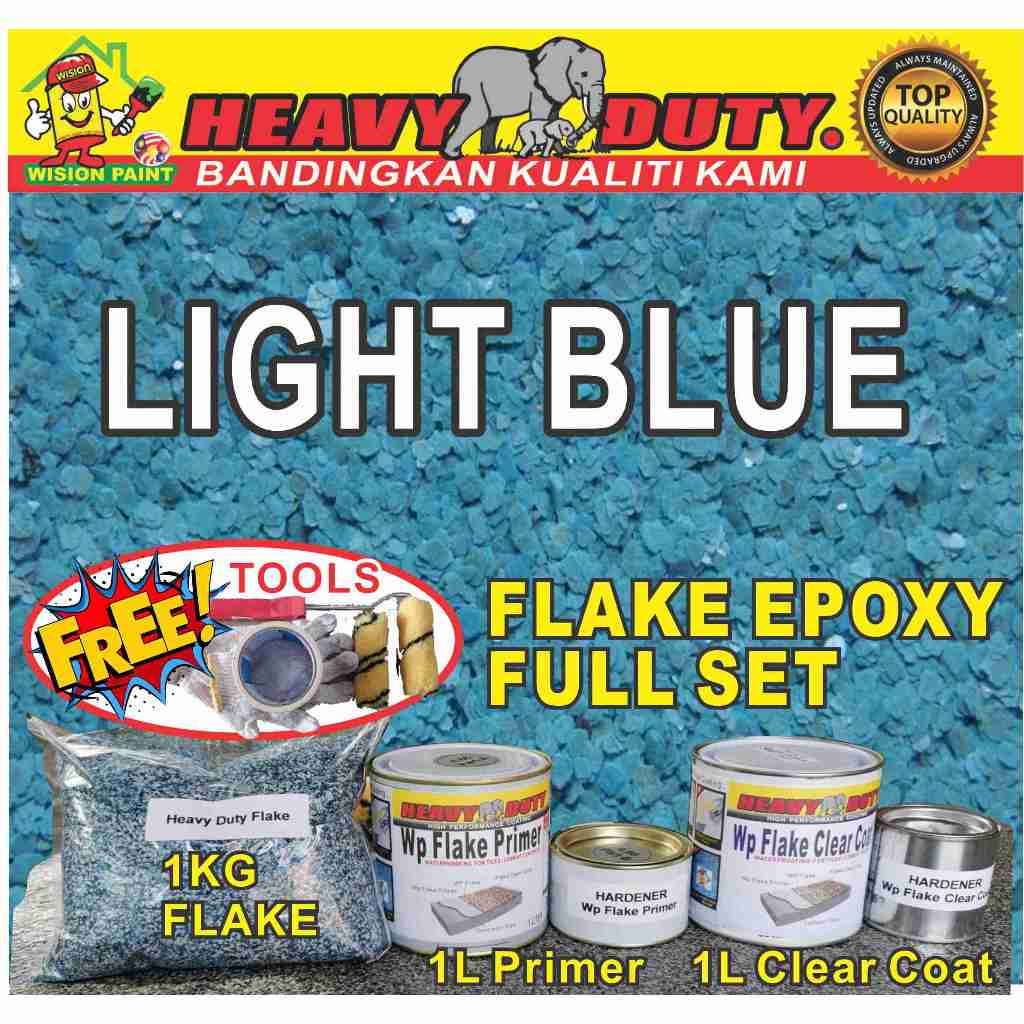LIGHT BLUE / FULL SET ( TOOLS /1L PRIMER/1L CLEAR /1KG FLAKE ) Epoxy ...