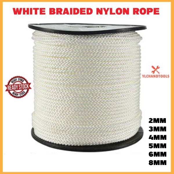 WHITE BRAIDED NYLON ROPE ( 2MM,3MM,4MM,5MM,6MM,8MM ) TALI NYLON PUTIH | Shopee Malaysia