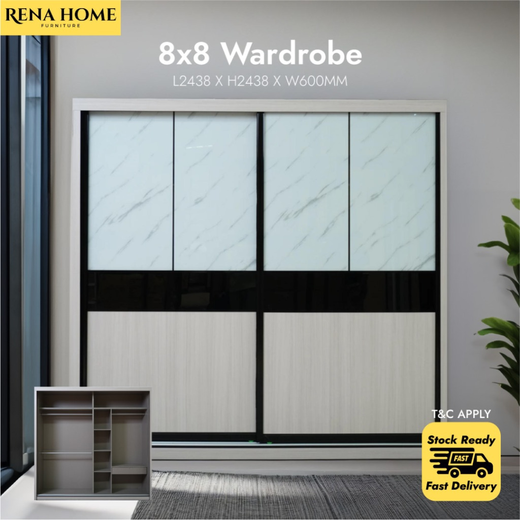 [FREE INSTALLATION] 8ft x 8ft Wardrobe | Almari Baju | Sliding Door ...