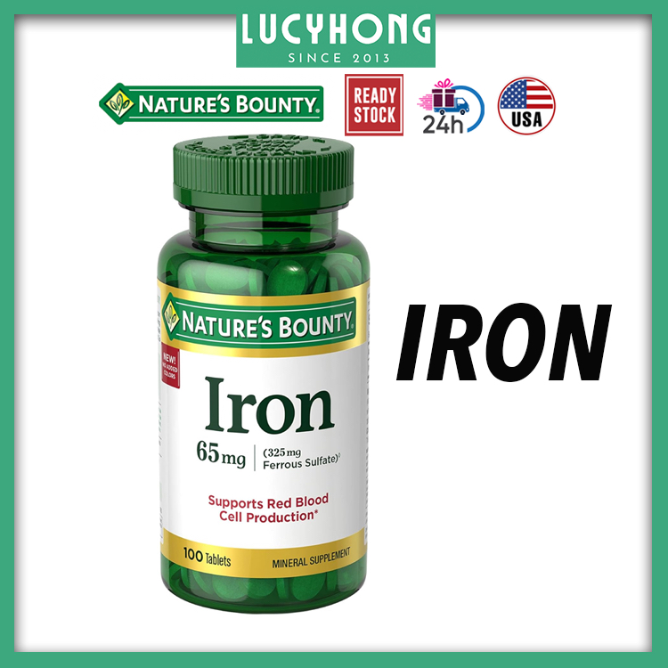 Nature's Bounty Iron 65mg, 325 mg Ferrous Sulfate, Cellular Energy ...