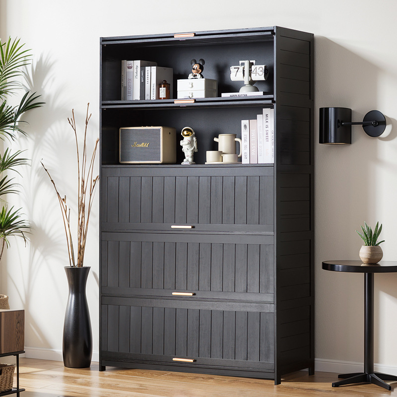 Dust-Proof Solid Wood Bookcase Display Cabinet Living Room Storage ...