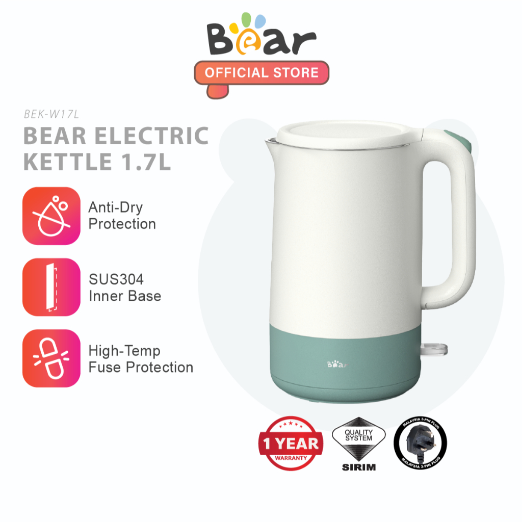 Bear 304 Stainless Steel Electric Kettle (1500W/1.7L) BEK-W17L | Shopee ...