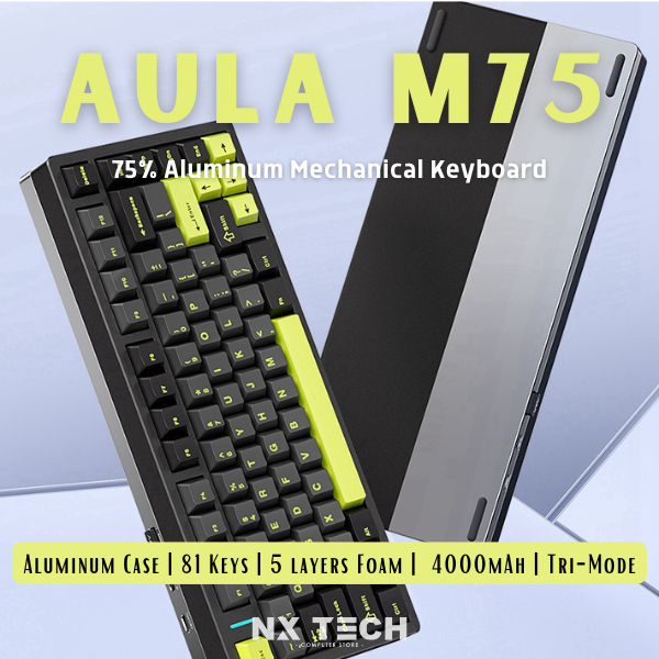 AULA M75 | Aluminium | 75% | 81 Kekunci | Tri-Mode (Berwayar/Bluetooth ...