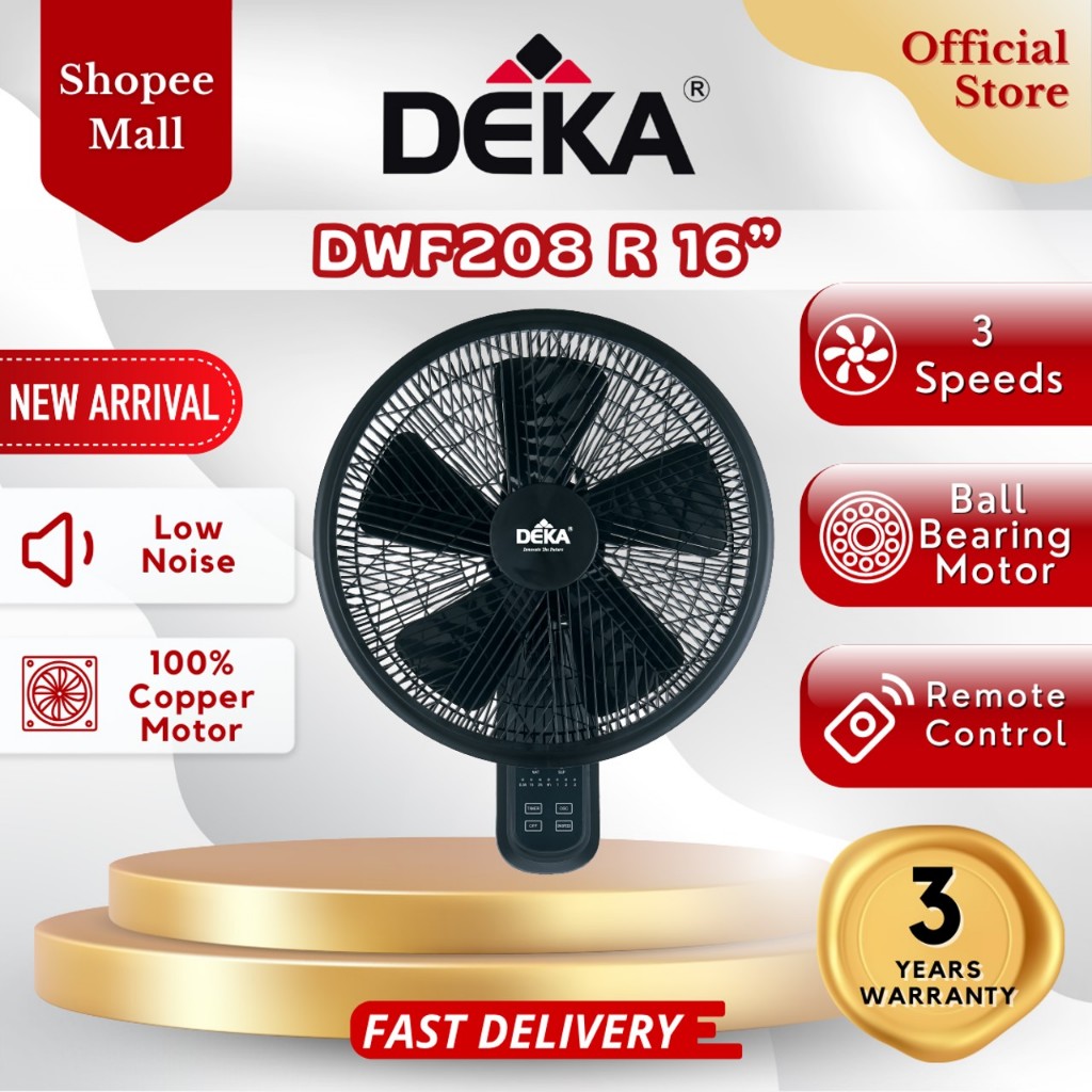 DEKA WF108 WF208R 16" 5 Blades Wall Fan 3 Speeds Control with Remote ...