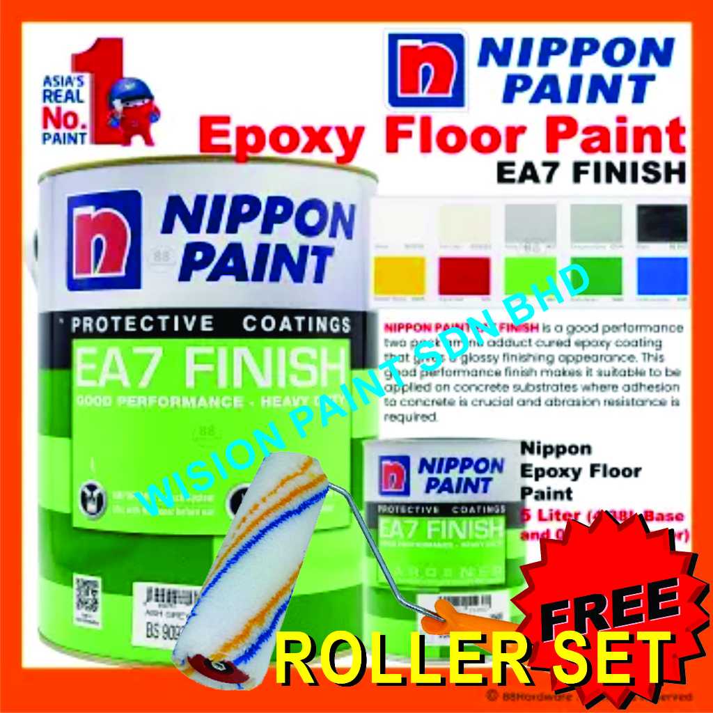 Nippon 5L ( FREE 7" ROLER SET ) A7 epoxy floor paint / cat lantai rumah ...