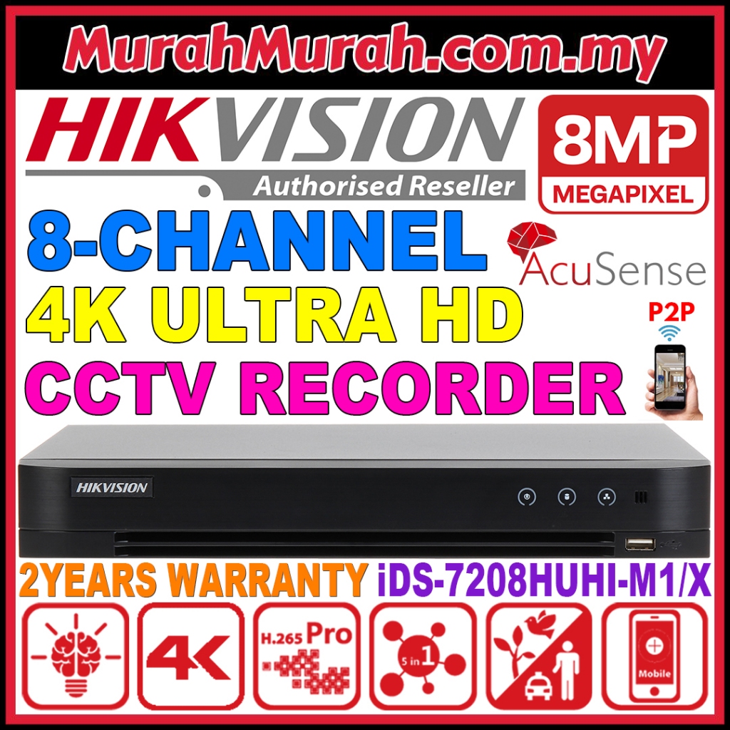 HIK HIKVISION 8-CHANNEL CCTV 8.0MP 4K DVR iDS-7208HUHI-M1/E 5MP/8MP 8CH ...