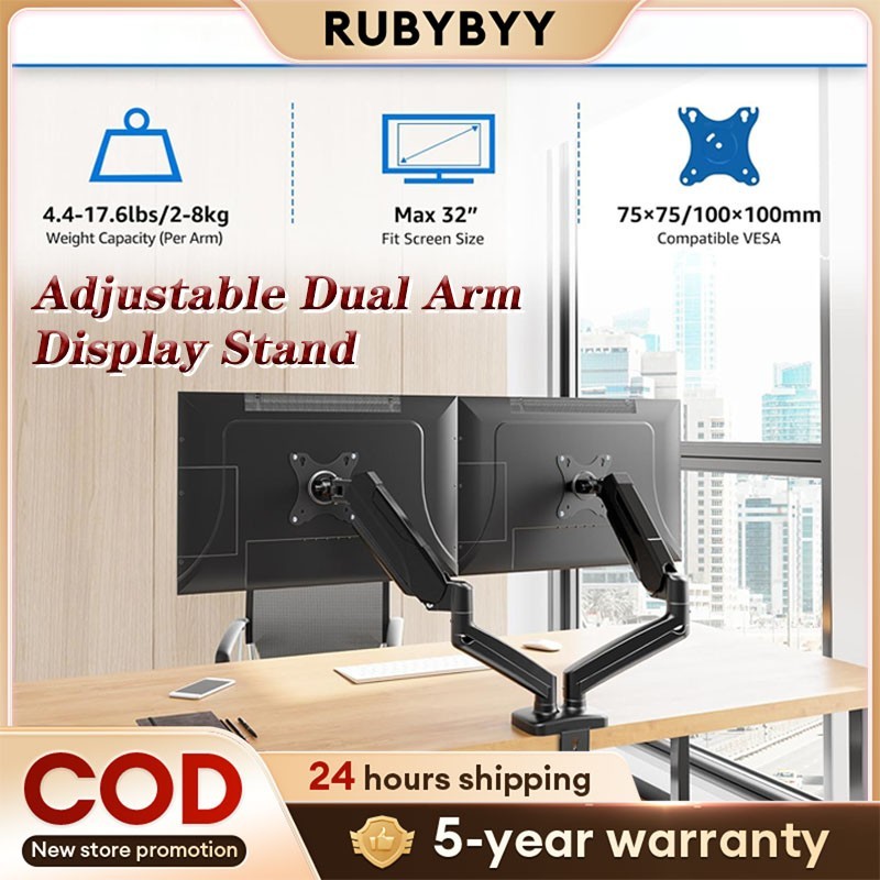 Dual Monitor Desktop Arm 17 to 32 Inch Adjustable Stand High Strength ...
