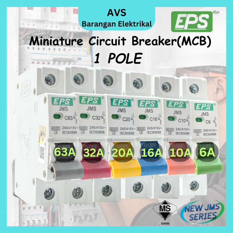 EPS MCB 1 POLE 6A 10A 16A 20A 32A 63A MINIATURE CIRCUIT BREAKER ...