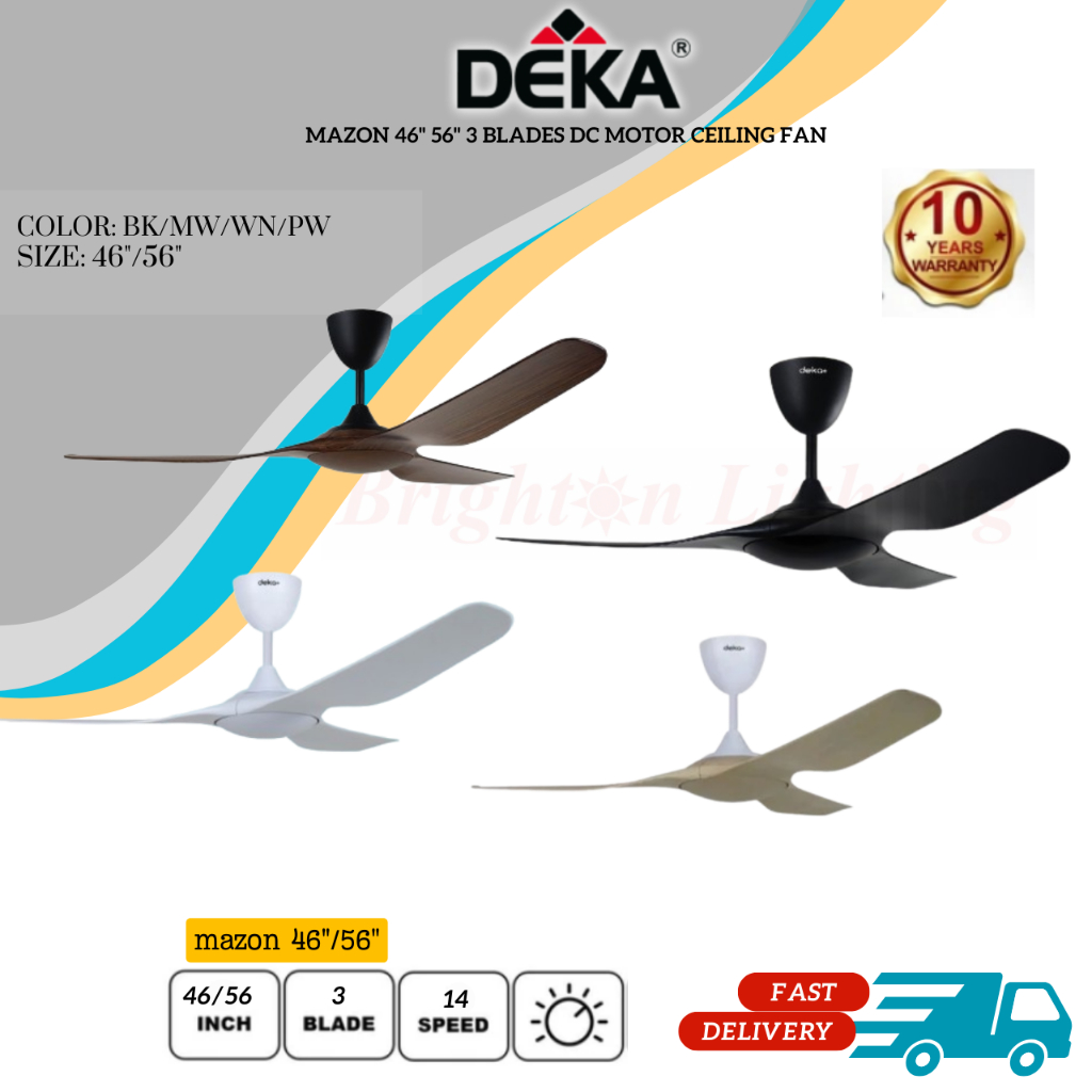 DEKA MAZON 46''/56'' 3 Blades with Remote Control DC Motor Kipas Siling ...