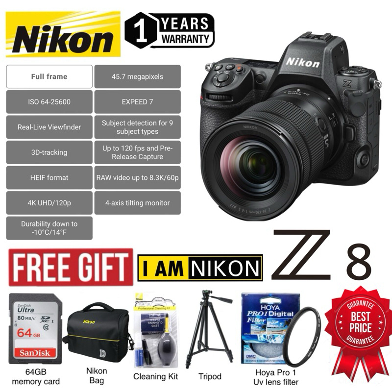 NIKON Z8 24-120MM S FULL FRAME ORIGINAL (1 YEARS WARRANTY) 45.7MP 8.3K 60P 4K UHD 120P HEIF ...