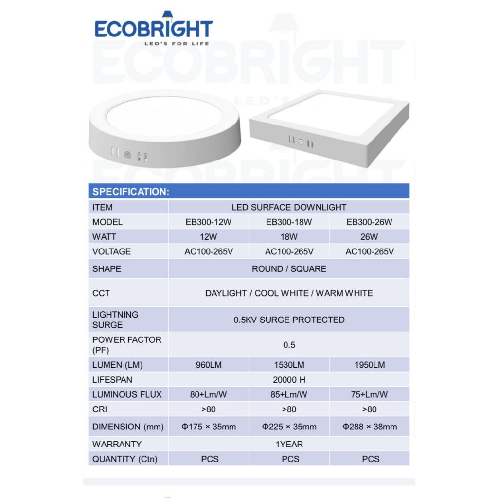 ECOBRIGHT Round 12W/ 18W/ 26W LED Surface Downlight | Lampu Concrete ...