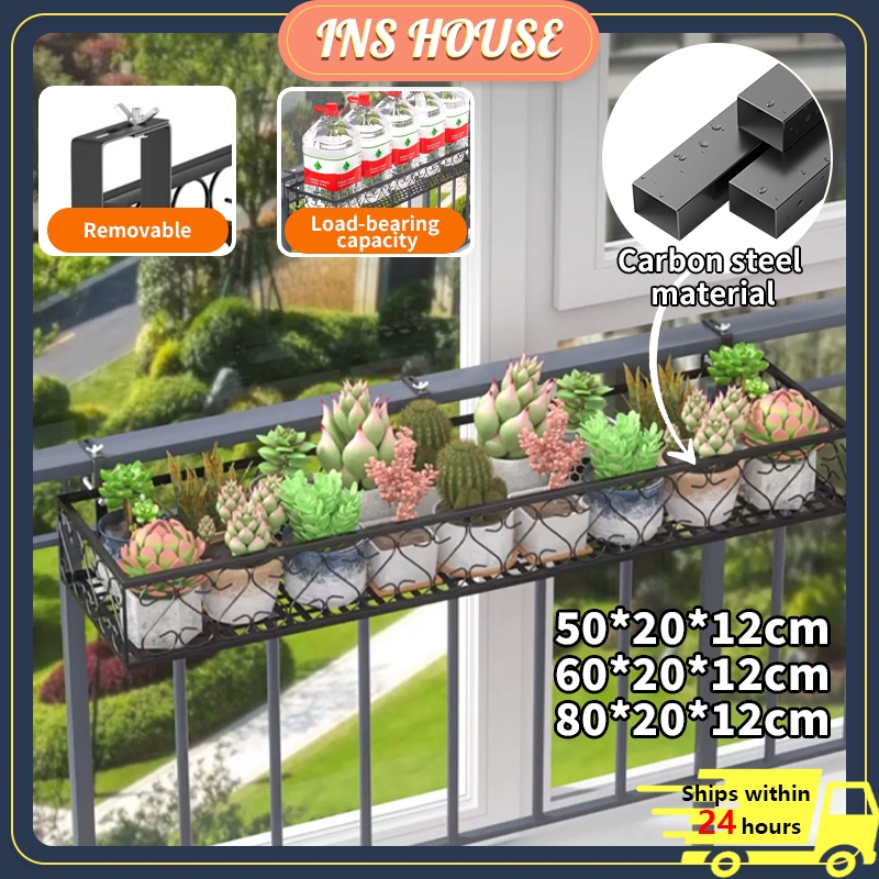 Balcony Iron Flower Pot Rack Rectangular Wall Hanging Planter Stand ...