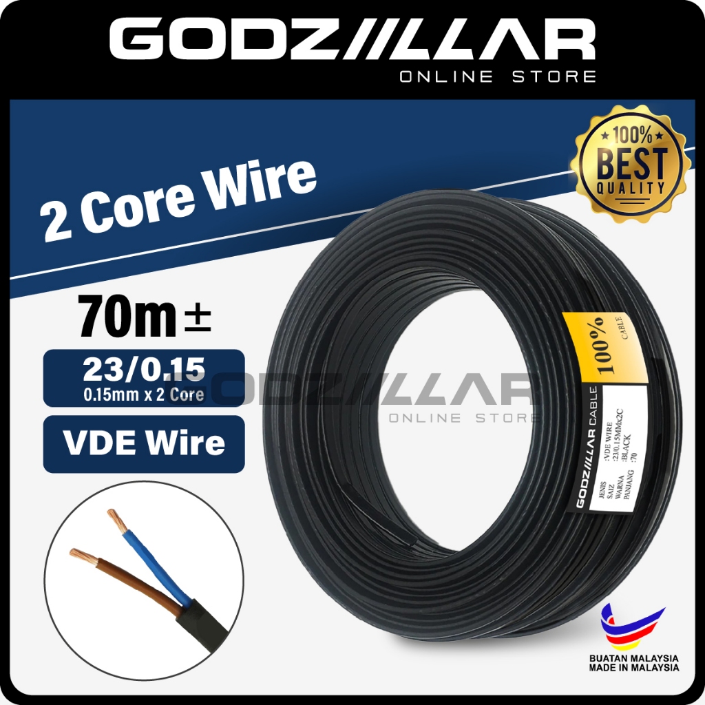 Godziillar 23/0.15 x 2 Core Twin Flat VDE Cable | Black Twin Flat Wire ...