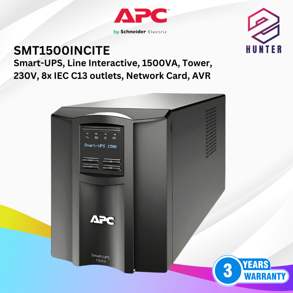 APC Smart-UPS, Line Interactive, 1500VA, Tower, 230V, 8x IEC C13 outlets, Network Card, AVR, LCD ...