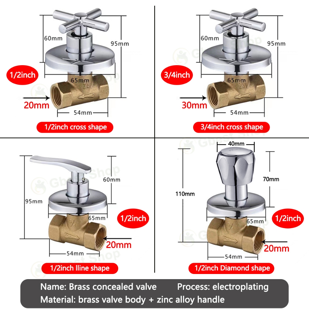 1/2" Brass Quarter Turned Shower Stop Valve Stop Cock Injap Berhenti ...