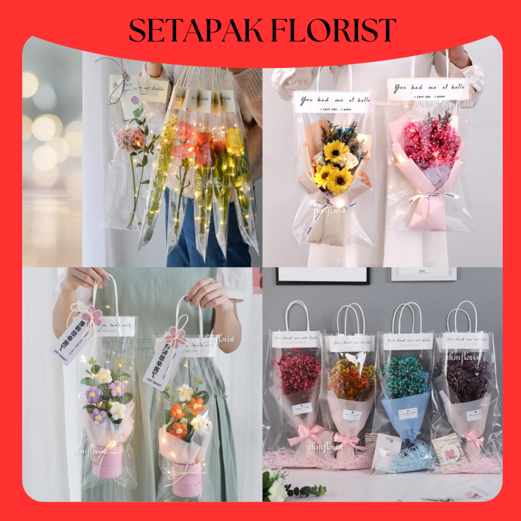 TRANSPARENT PAPER BAG BEG Tote Paper Plastic PVC Flower Bouquet Bunga ...