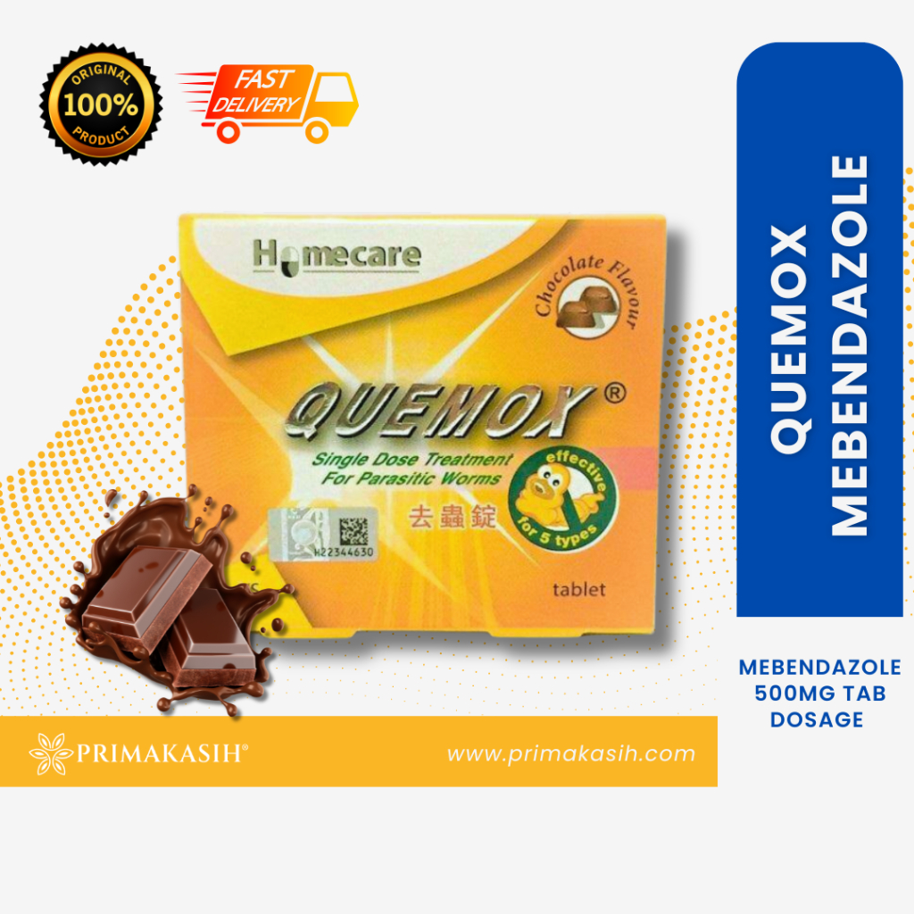 QUEMOX MEBENDAZOLE 1 BOX 1 TABLET CHOCOLATE FLAVOUR (UBAT CACING ...