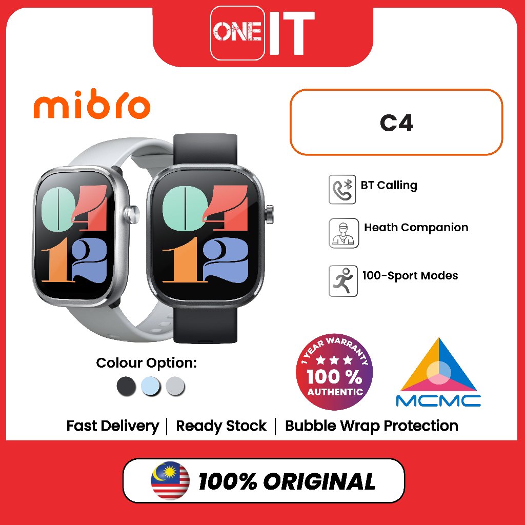 Mibro C4 SpO2 PPG Bio Heart Rate Sensor Smart Watch (2.01'') 1 Year ...