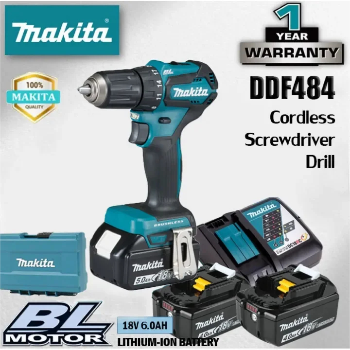 Makita DDF484 Cordless Electric Drill Home Brushless Multifunctional 2 ...