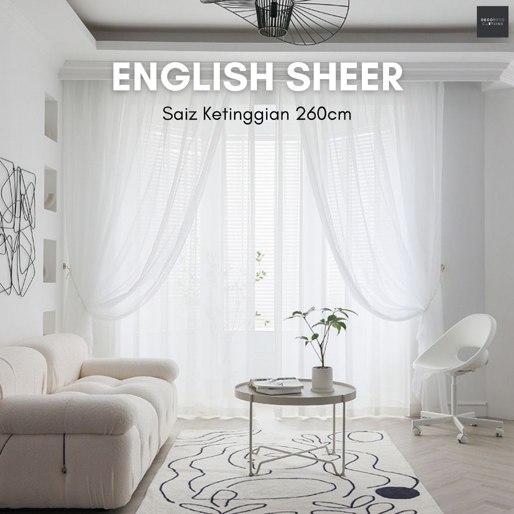 Langsir English Sheer Plain Lining Curtain Day Curtain Lapisan Sheer ...