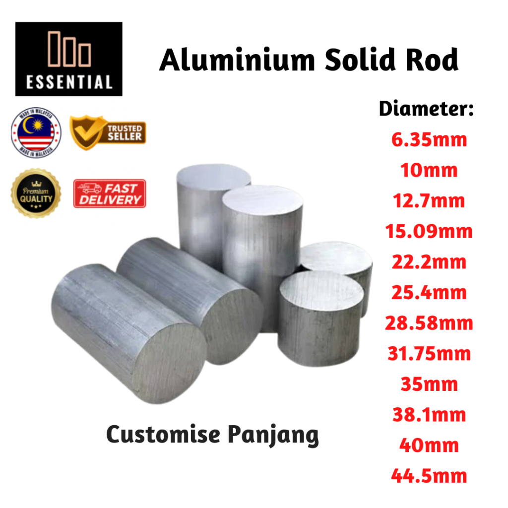 6.35mm - 44.5mm Aluminium Rod Round Bar Solid Diameter 10mm / 12.7mm ...