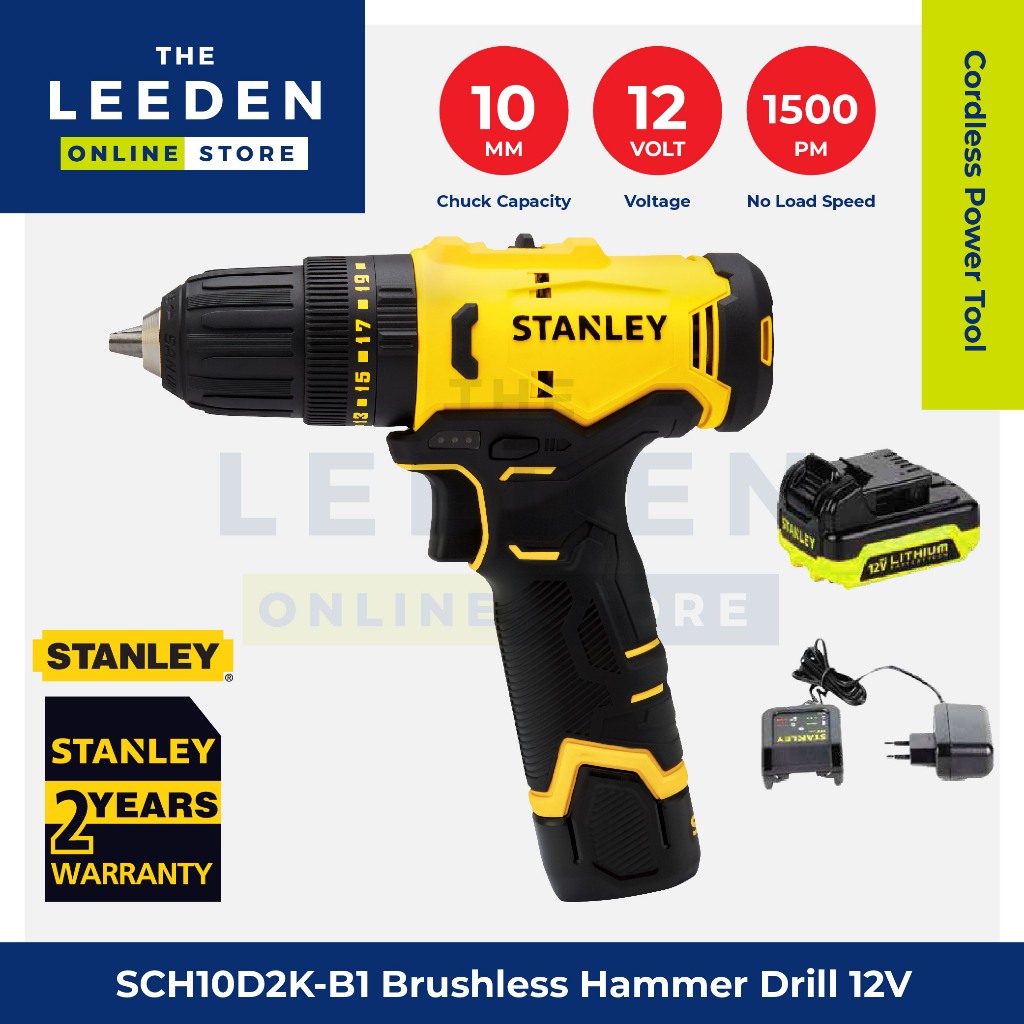 STANLEY SCH10D2K-B1 12V BRUSHED CORDLESS HAMMER DRILL WITH 2.0AH ...
