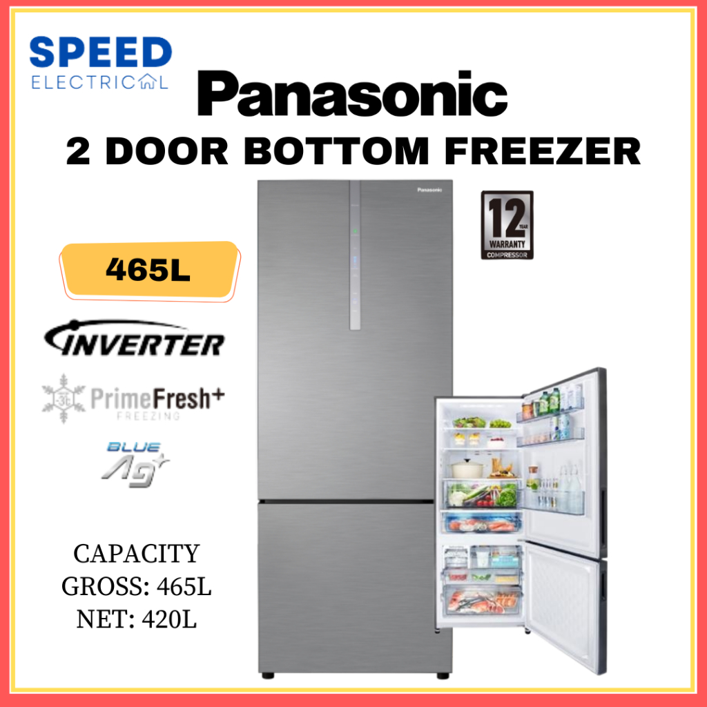 PANASONIC 2 DOOR FRIDGE BOTTOM FREEZER NR-BX471CPSM SILVER STEEL BODY ...