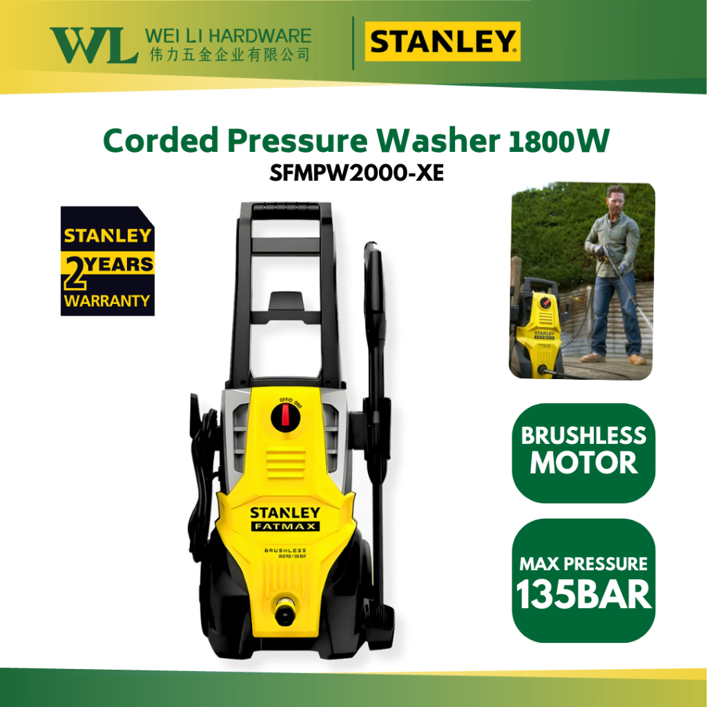 STANLEY SFMPW2000-XE Corded 135Bar Pressure Washer Brushless Motor ...