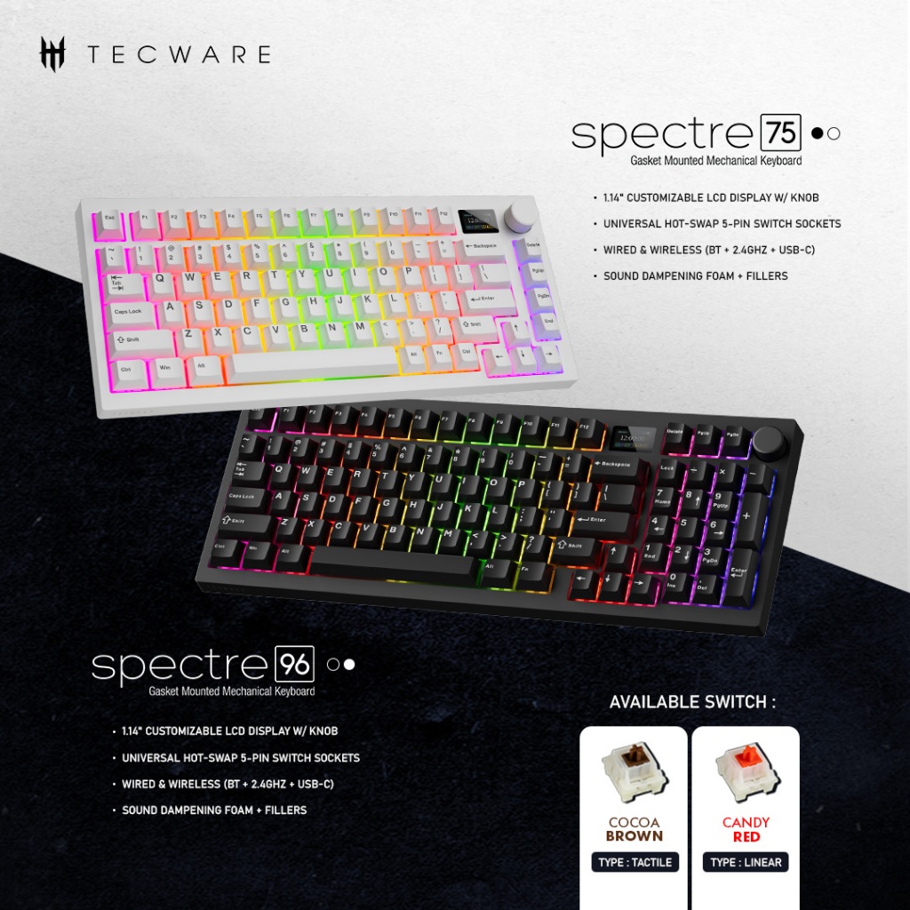 # TECWARE Spectre [ 75 / 96 ] - Hot Swappable RGB Wireless Mechanical ...