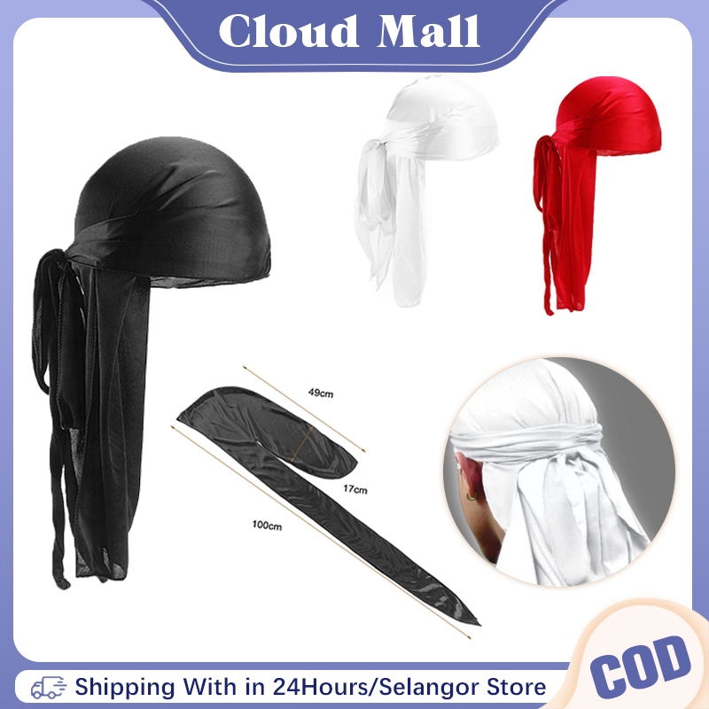 Durag Silk For Men Women Pirate Cap Bandana Extra Long Tail Waves Soft ...