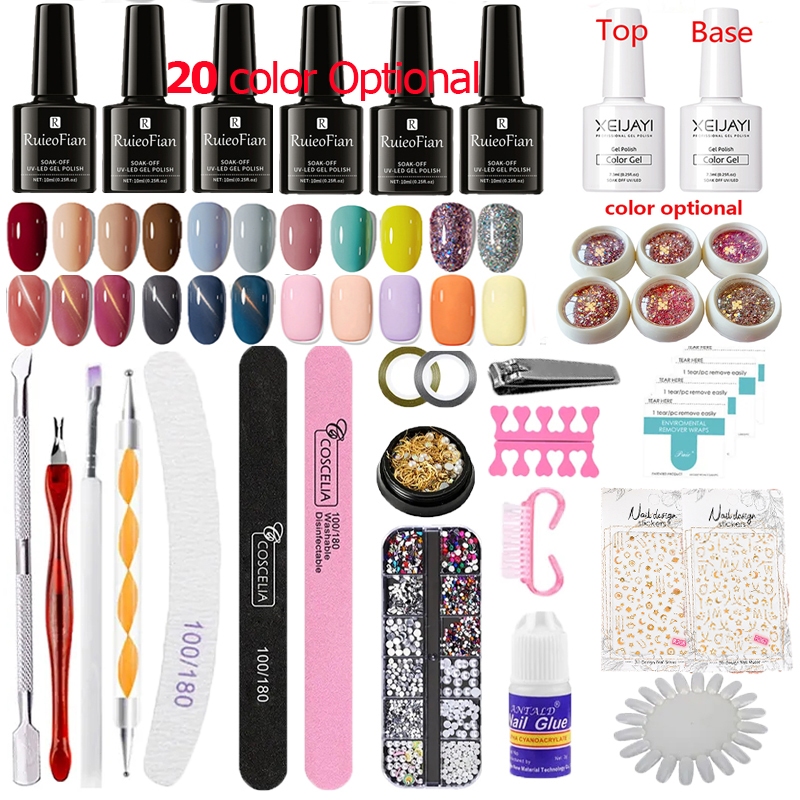 Gel Nail Polish Tools Set Full Nail Art Accessories Kit Pengilat Kuku ...