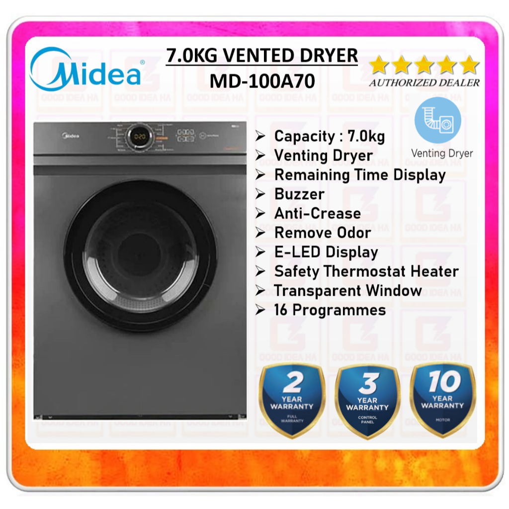 Midea MD-100A70 / MD-7388 Vented Dryer (7 kg) Mesin Pengering Baju 烘干机 ...