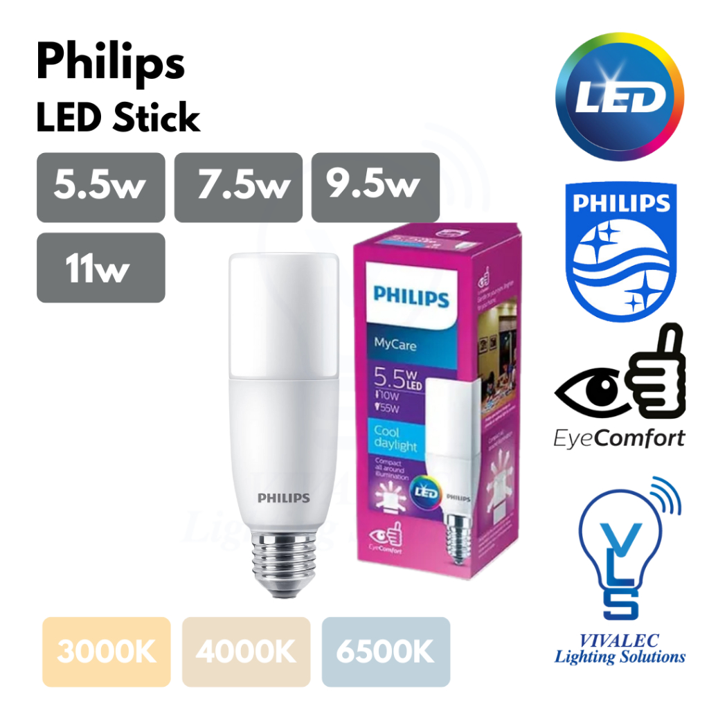 Philip LED Stick e27 Base 7.5w/ 9w/ 11w, 3000K/ 4000K/ 6500K ( 2years warranty ) | Shopee Malaysia