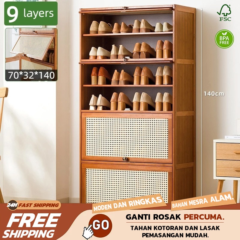 Bamboo Multi-Layer Shoe Rack Dust-Proof Shoe Cabinet Multi-Functional ...
