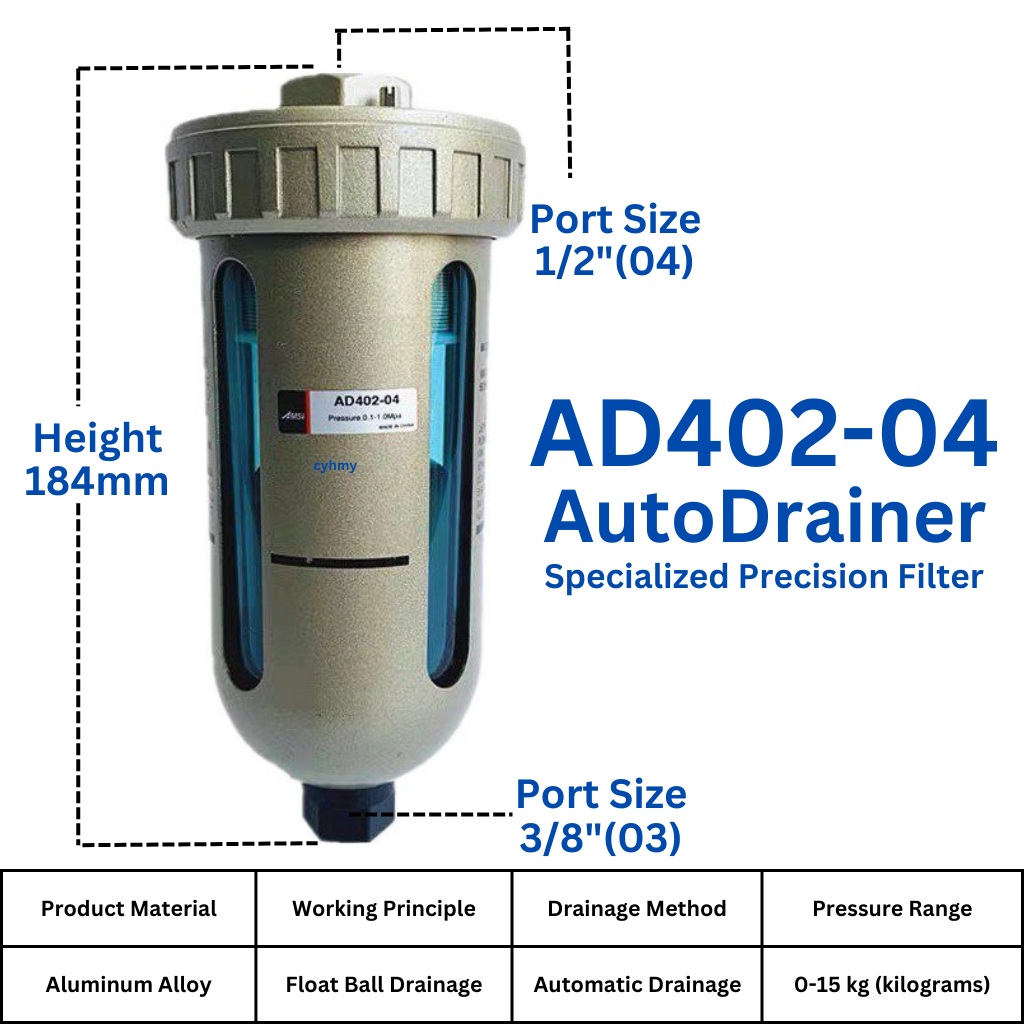 AD402-04 Air Compressor Filter Moisture Water Separator Trap Regulator ...