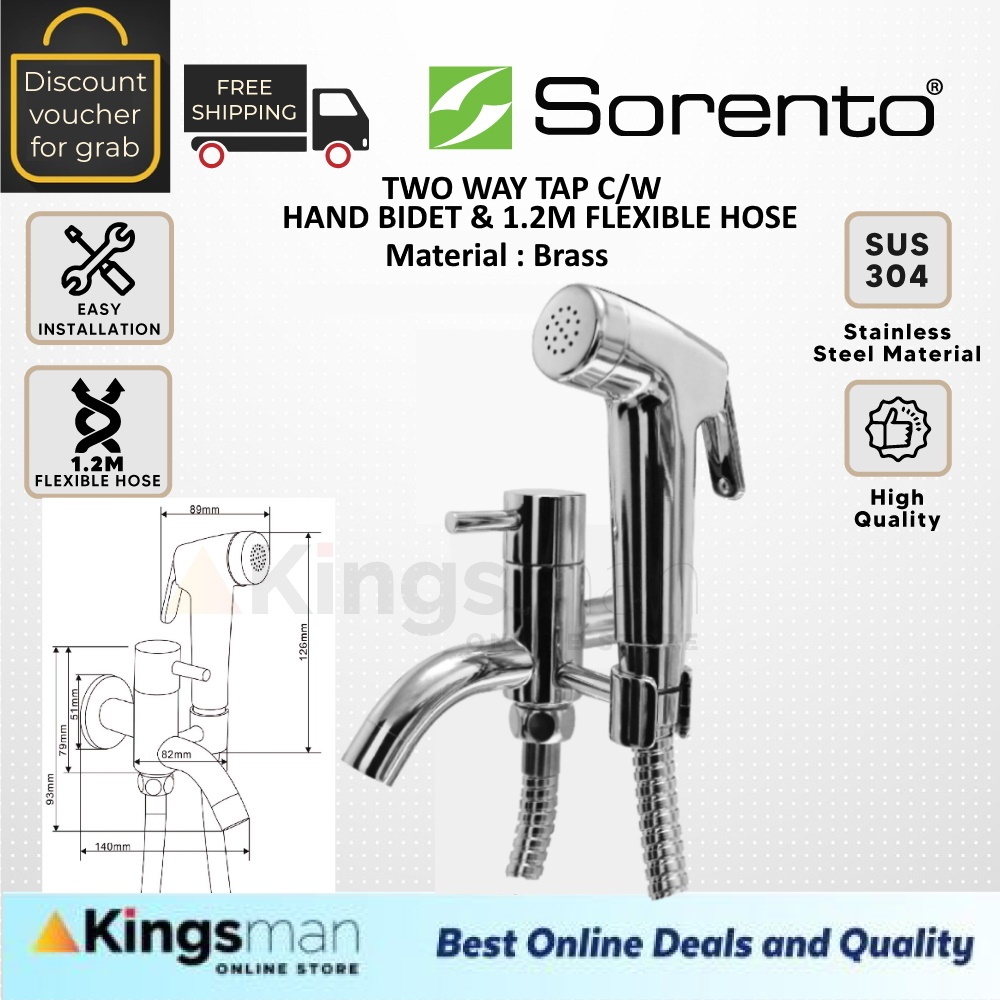[Kingsman] Sorento Hand Bidet Two Way Tap c/w Hand Bidet & 1.2M Flexible Hose Brass SRT70-CR ...