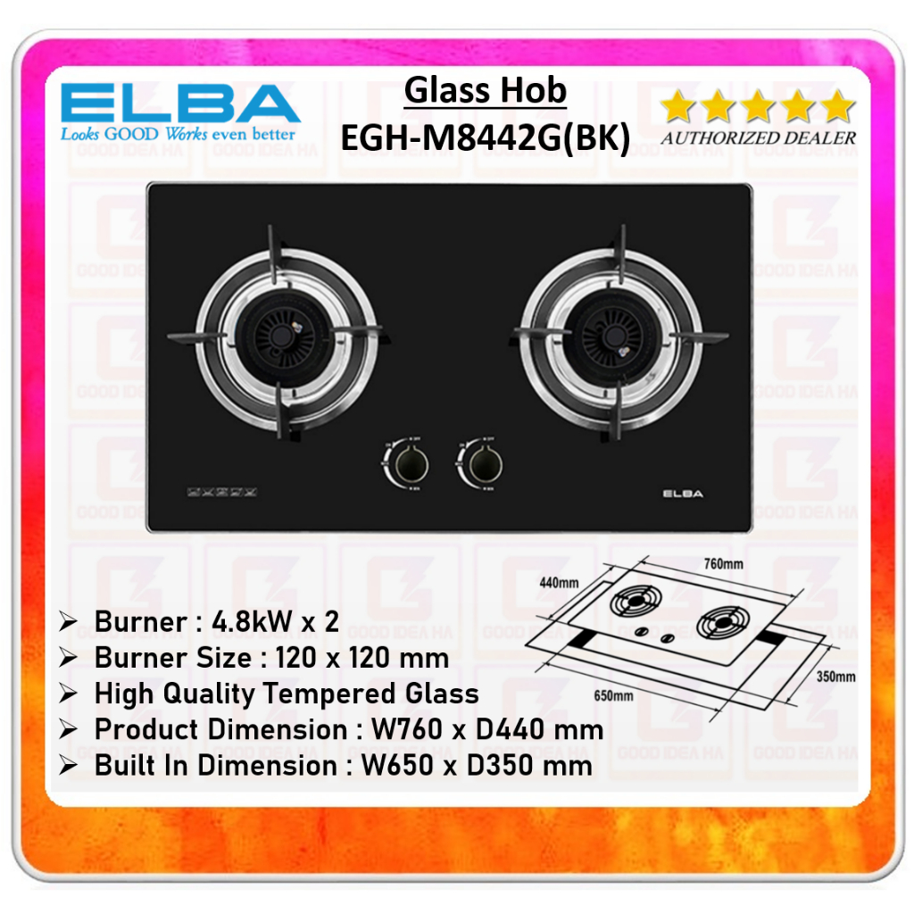 ELBA 4.8kW Built In Glass Hob EGH-M8442G(BK) | Shopee Malaysia