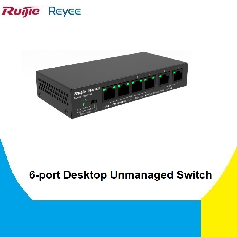 Ruijie Reyee RG-ES106D-P V2 6-port 10/100Mbps Desktop Unmanaged Switch ...