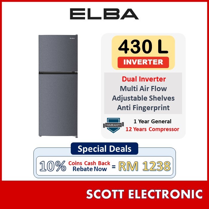 ELBA 430L Top Mount Refrigerator VERZINO ER-Q4357IN(GR) - Dual Inverter ...