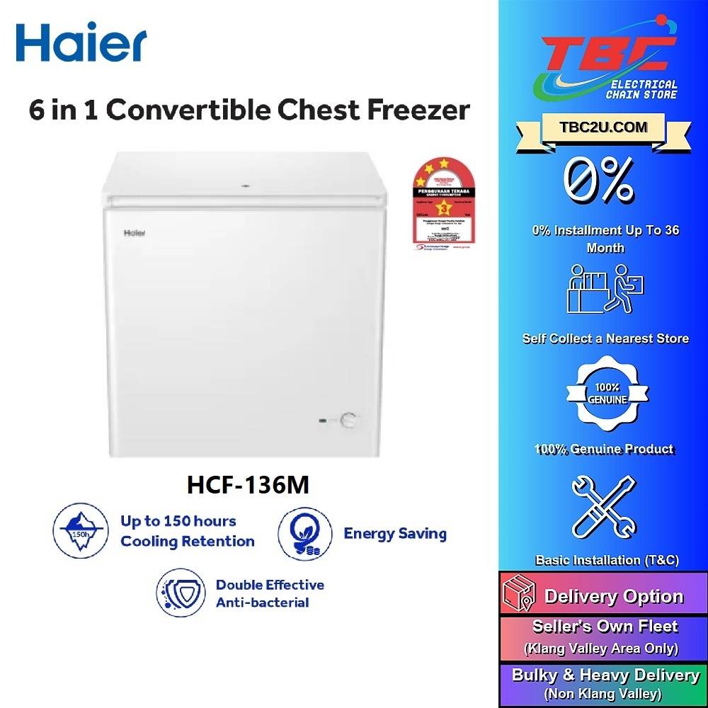 Haier 103L/146L/206L 6-in 1 Convertible Chest Freezer Antibacterial ...