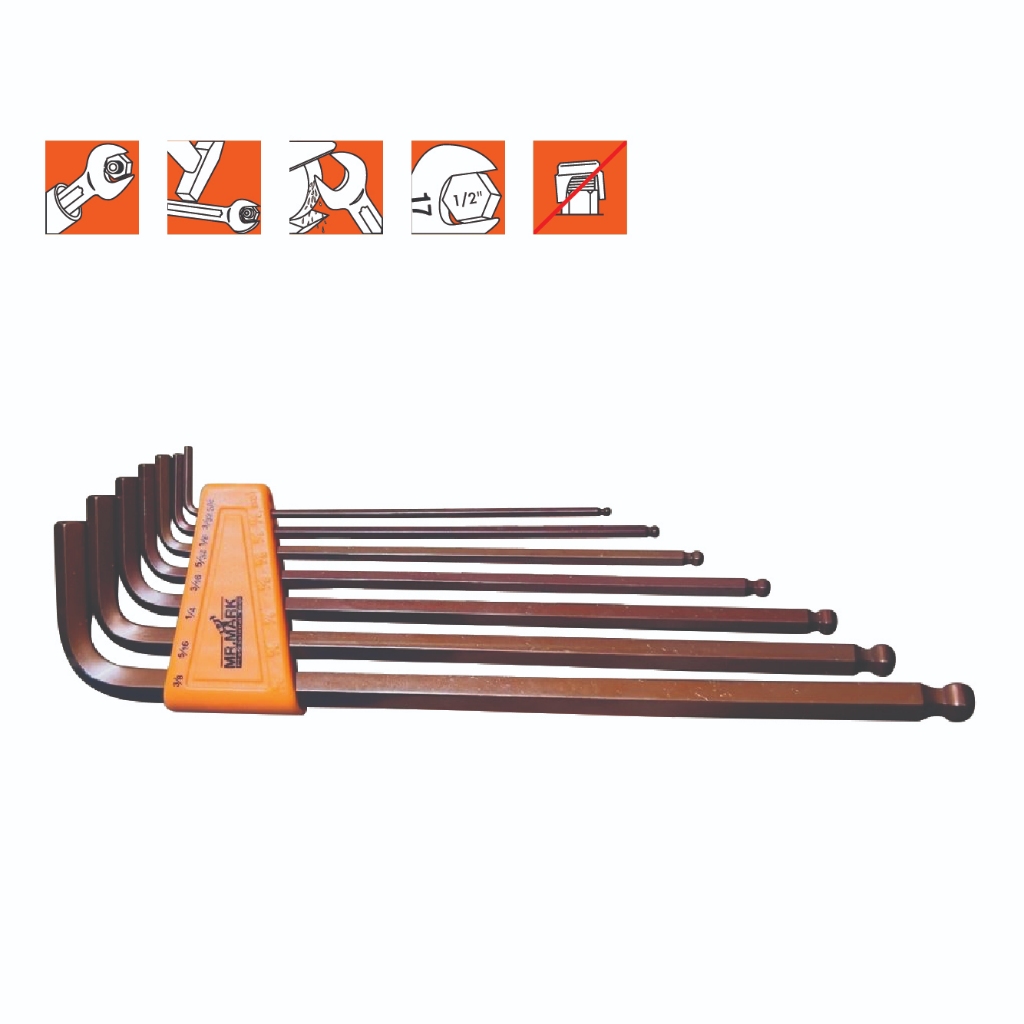 MR. MARK Extra Long Ball Point Hex Key Wrench Set (7 Pcs) MK-TOL-3507Af ...
