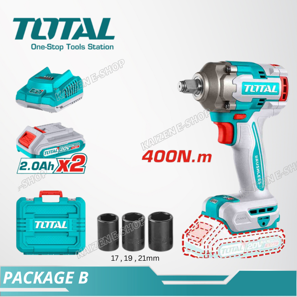 TOTAL 20V Li-ion Brushless Motor Cordless Impact Wrench 400-1350NM ...